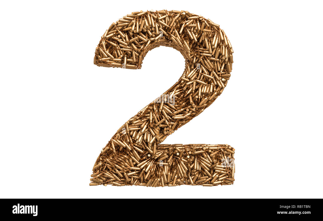Number 2 from bullets, 3D rendering isolated on white background Stock ...