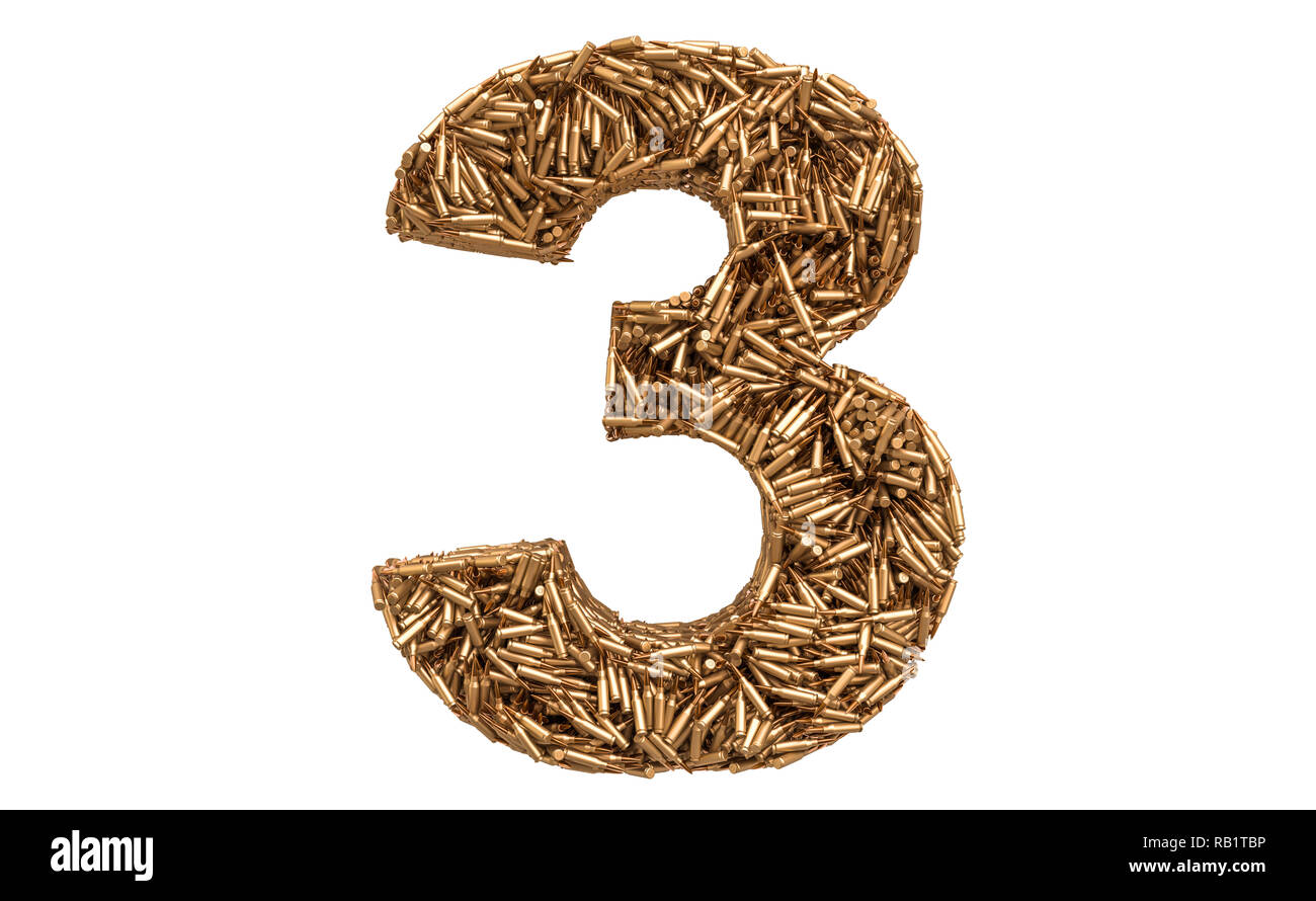 Number 3 from bullets, 3D rendering isolated on white background Stock ...