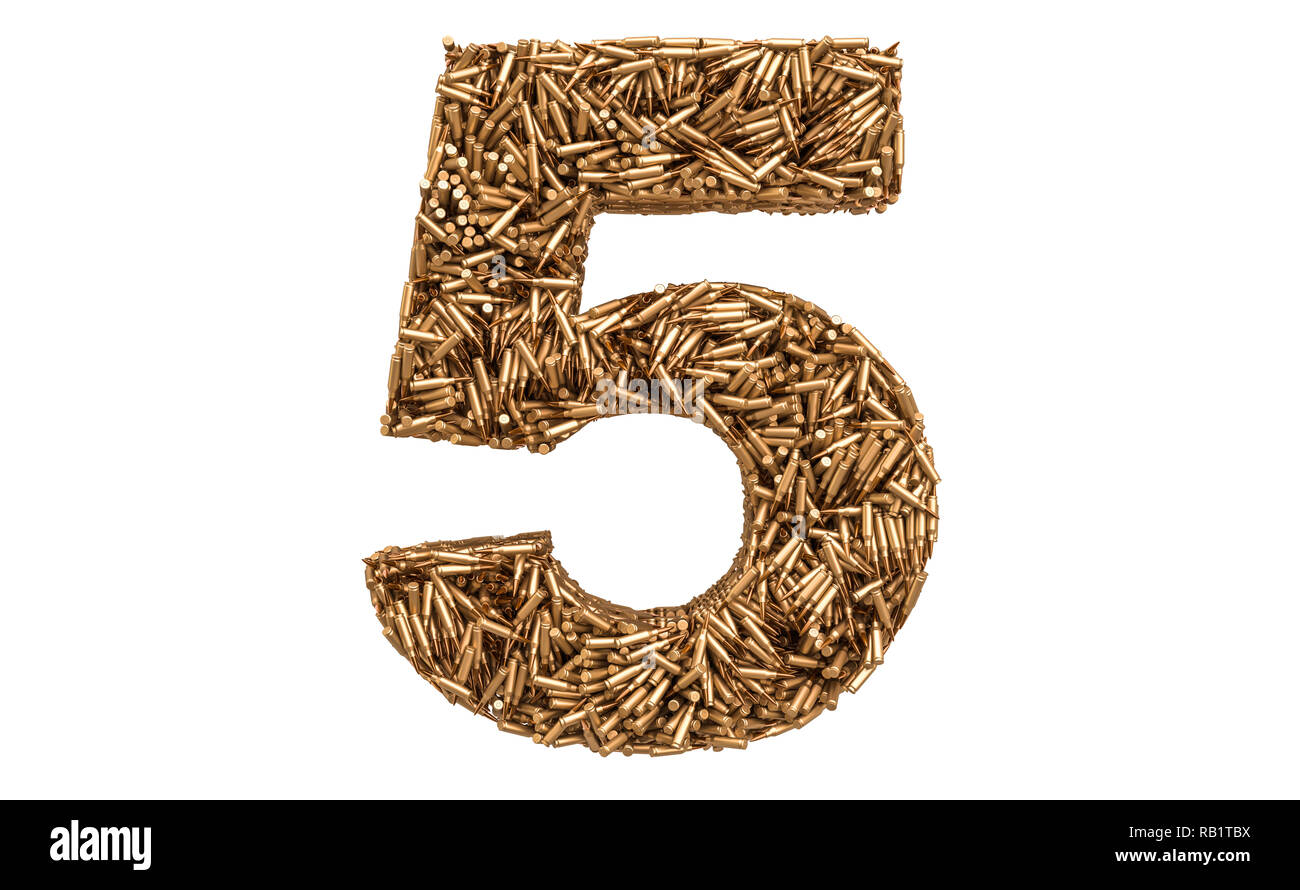 Number 5 from bullets, 3D rendering isolated on white background Stock ...