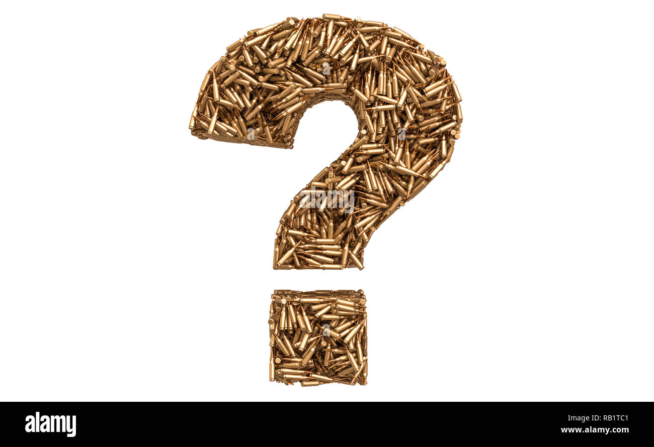 Question mark from bullets, 3D rendering isolated on white background ...