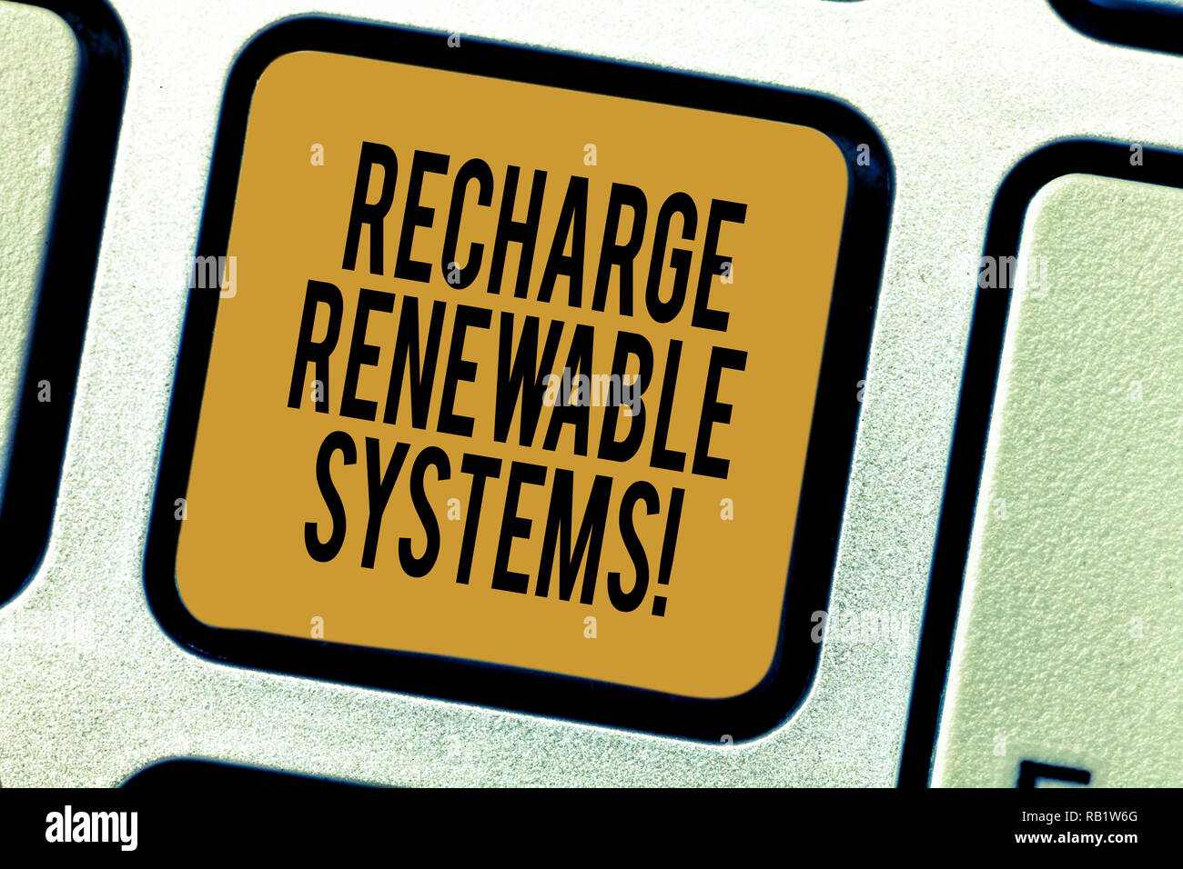 Handwriting text writing Recharge Renewable Systems. Concept meaning Clean and sustainable ...
