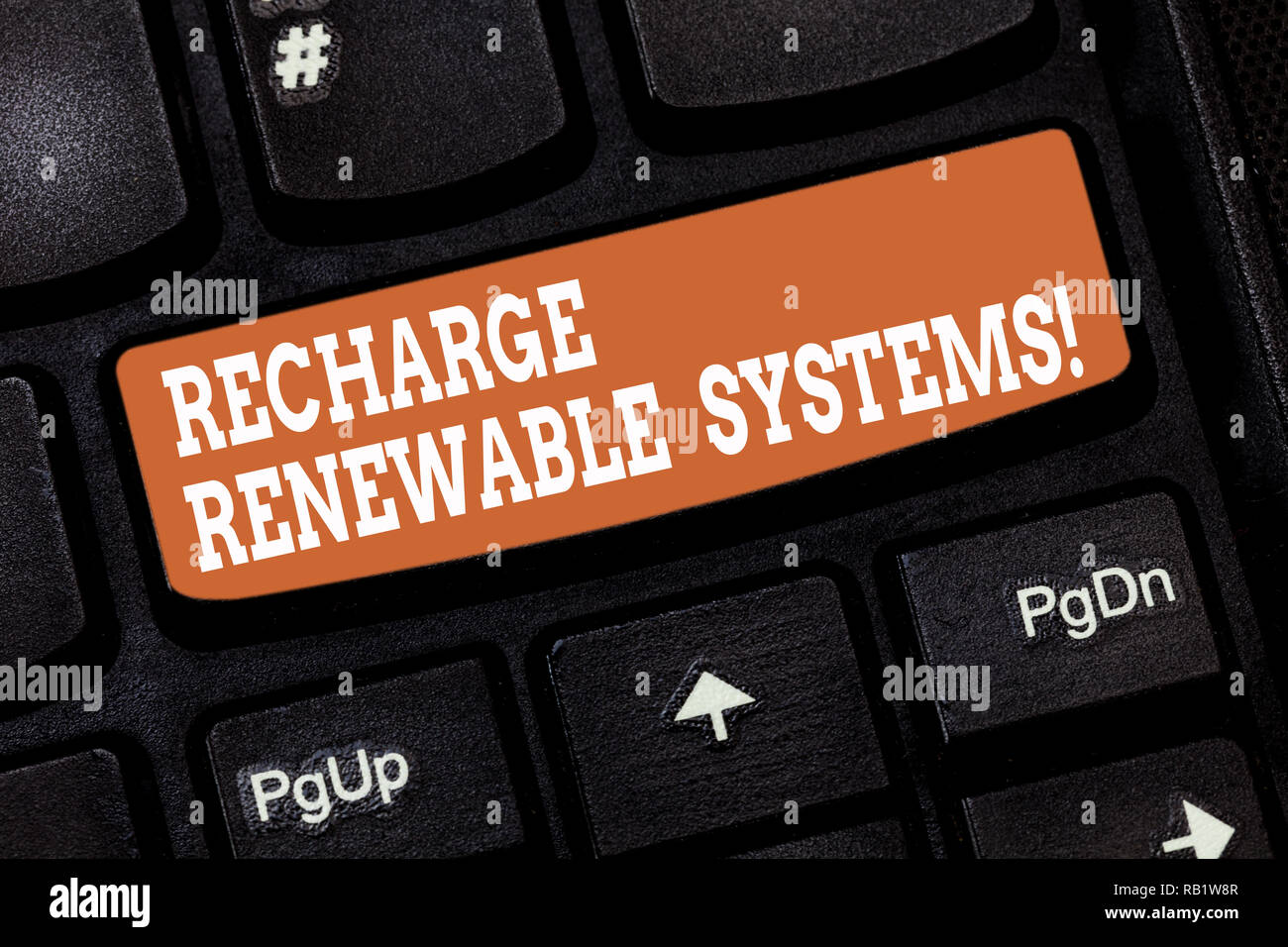 Handwriting text writing Recharge Renewable Systems. Concept meaning Clean and sustainable ...