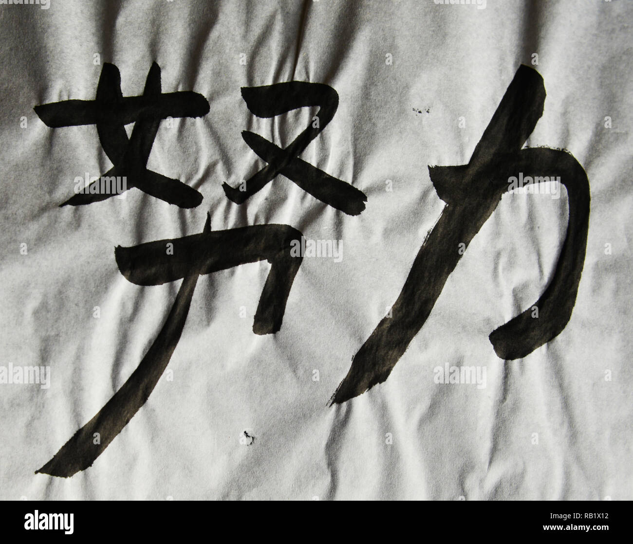 The Chinese word means "Work hard, Hard working Stock Photo - Alamy