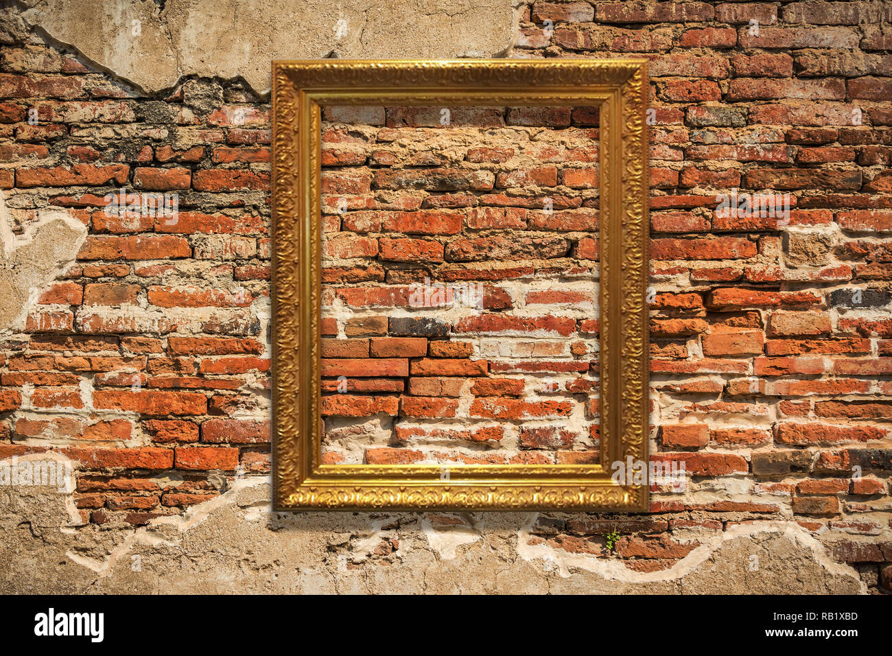 wooden picture frame on old wall background Stock Photo - Alamy