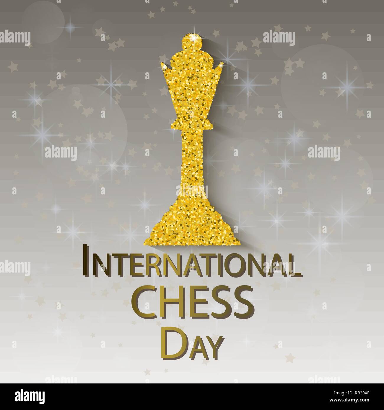 20 July, International Chess Day greeting card. Chess piece and text on ...