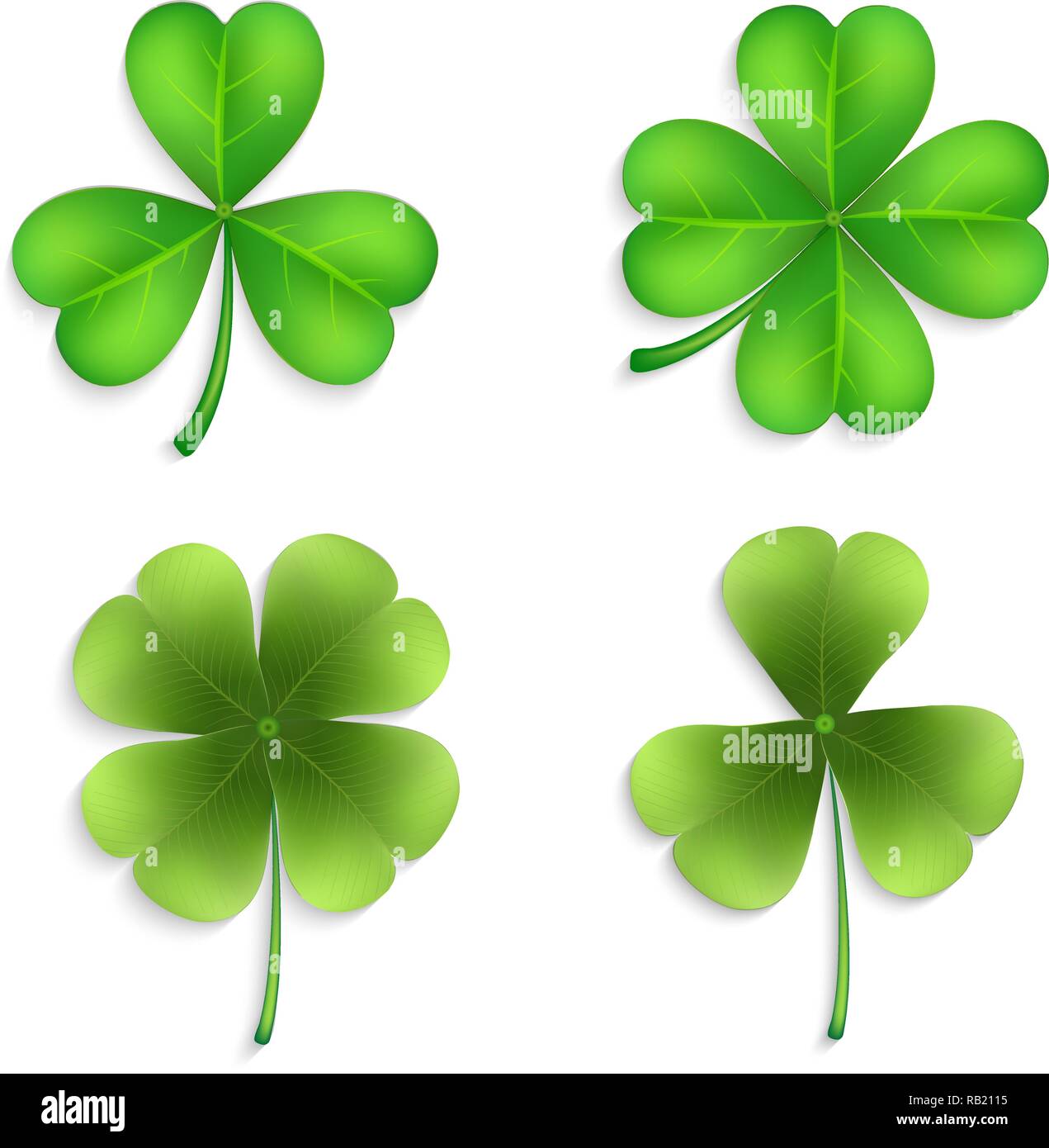 Collection of four-leaf clovers. Clover leaves set - quarterfoil and ...