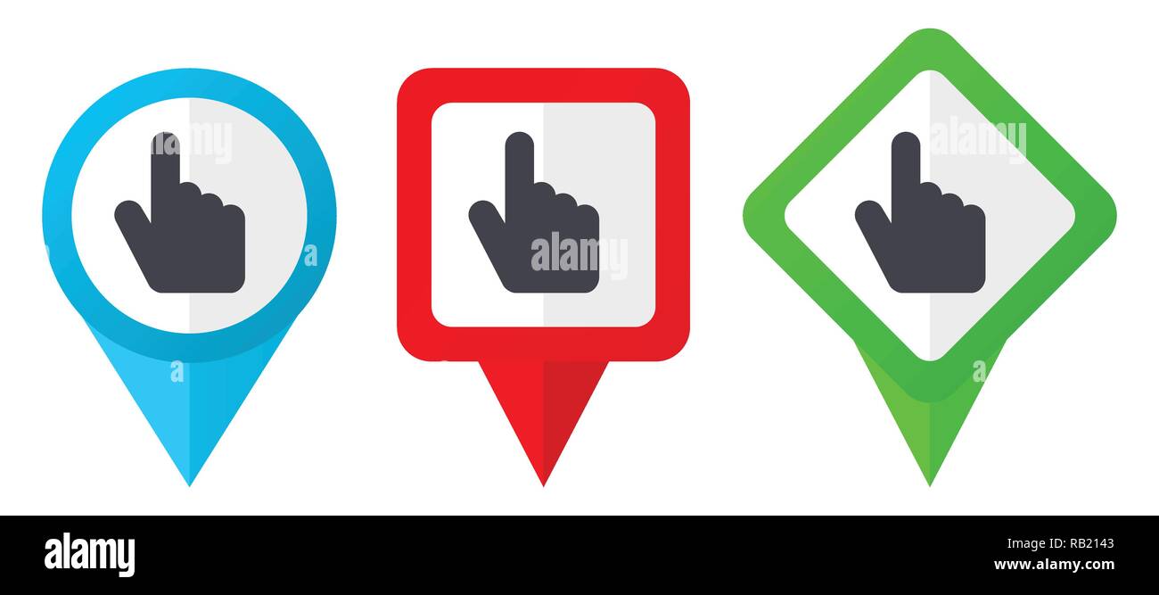 Hand, cursor red, blue and green vector pointers icons. Set of colorful ...