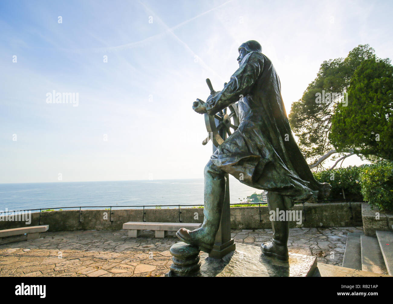 Statue of Prince Albert I, as a sailor in St Martin Gardens in Monaco ...