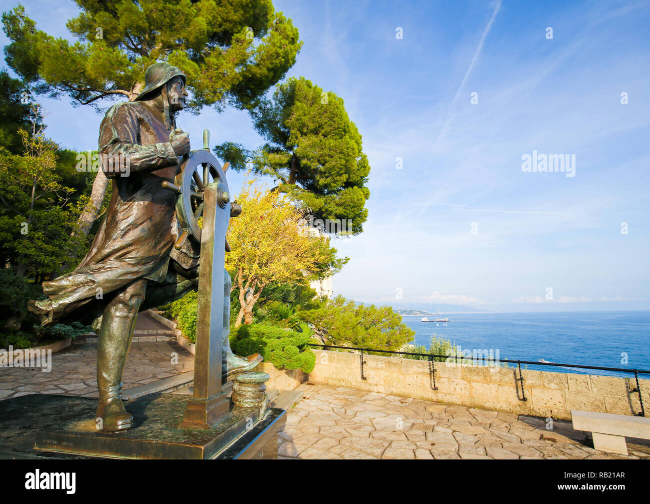 Statue of Prince Albert I, as a sailor in St Martin Gardens in Monaco ...