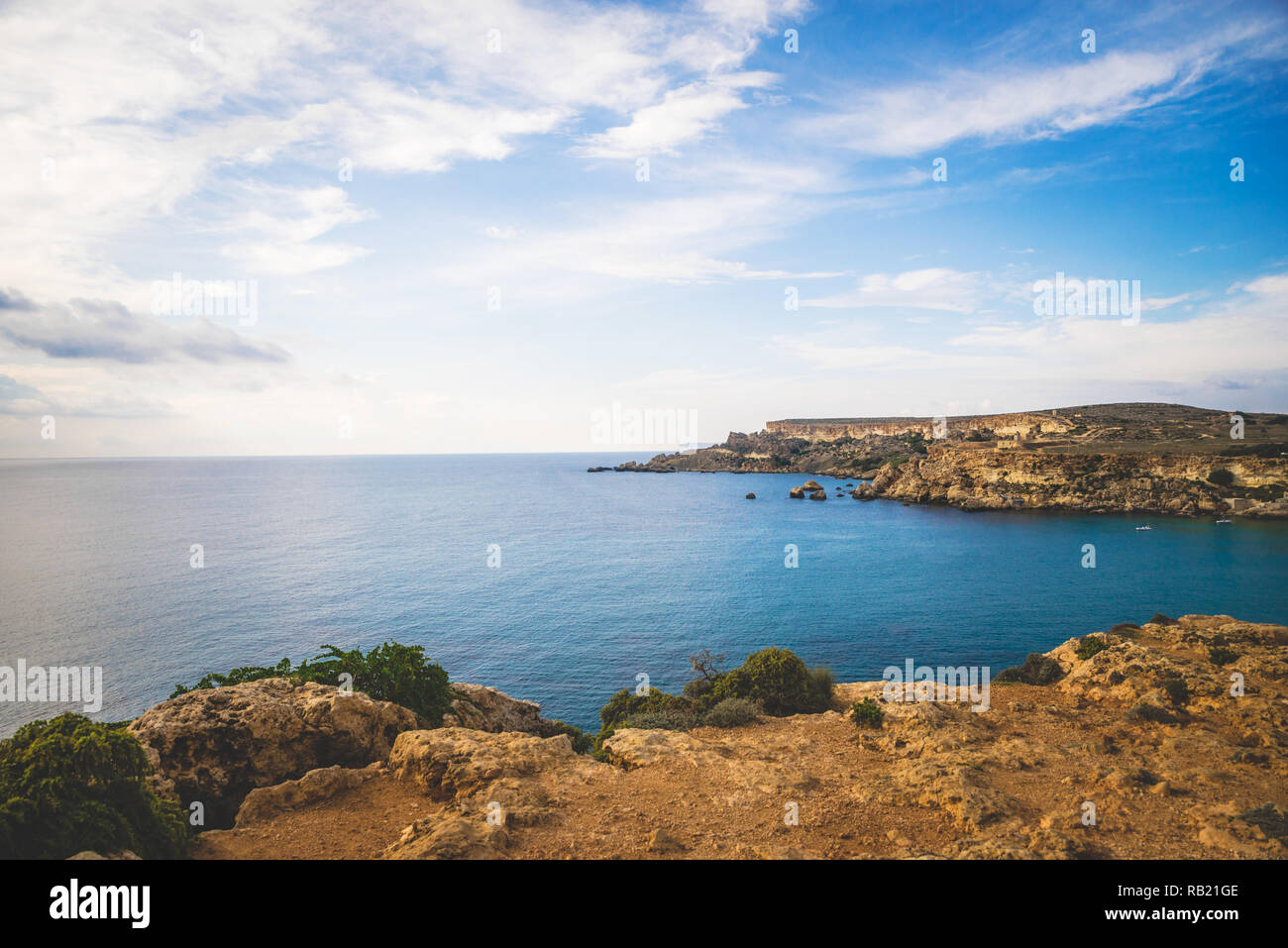 Beautiful view over Malta island close to Manikata, Mediteranean Sea ...