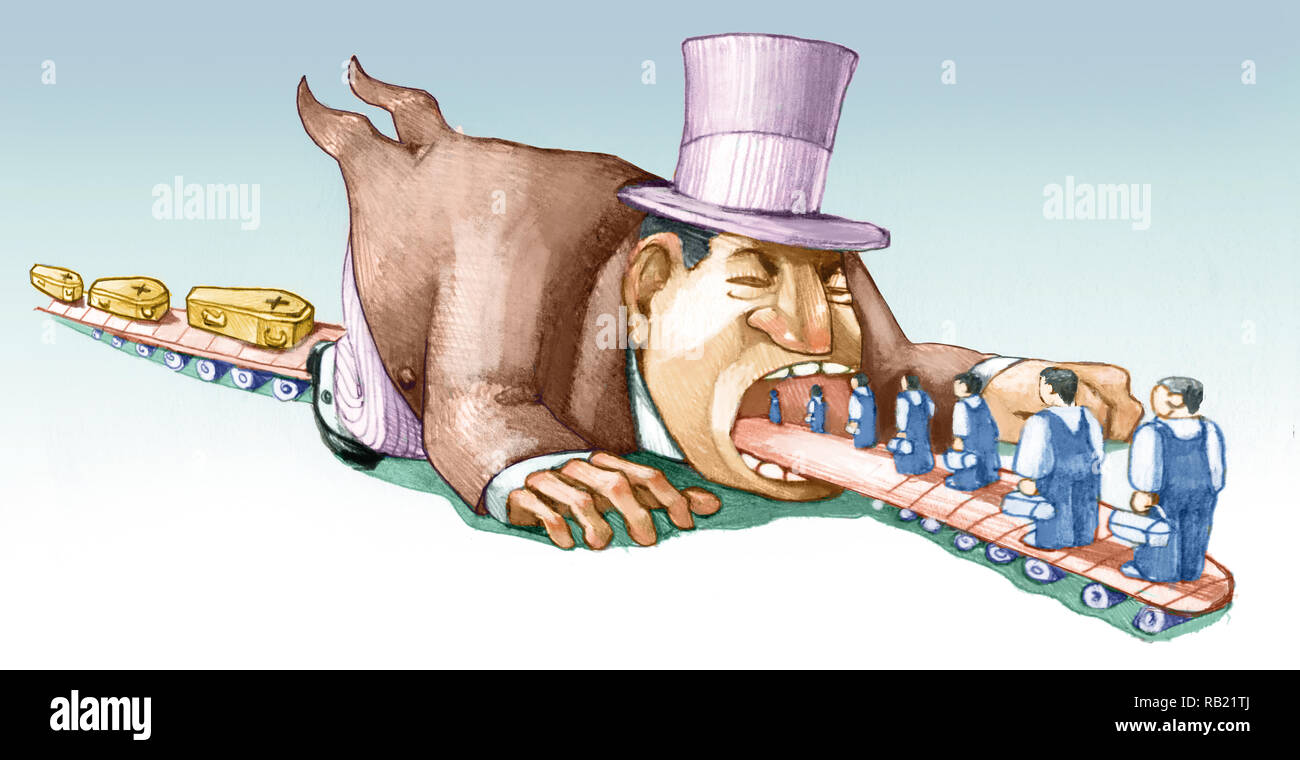 worker life exploitation workers enter a factory represented by a ...