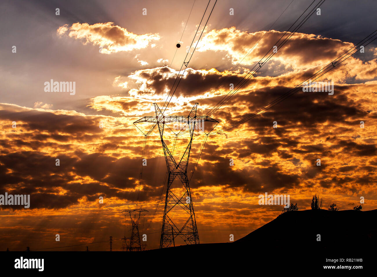Electricity Power Distribution with Electricity Towers Stock Photo - Alamy