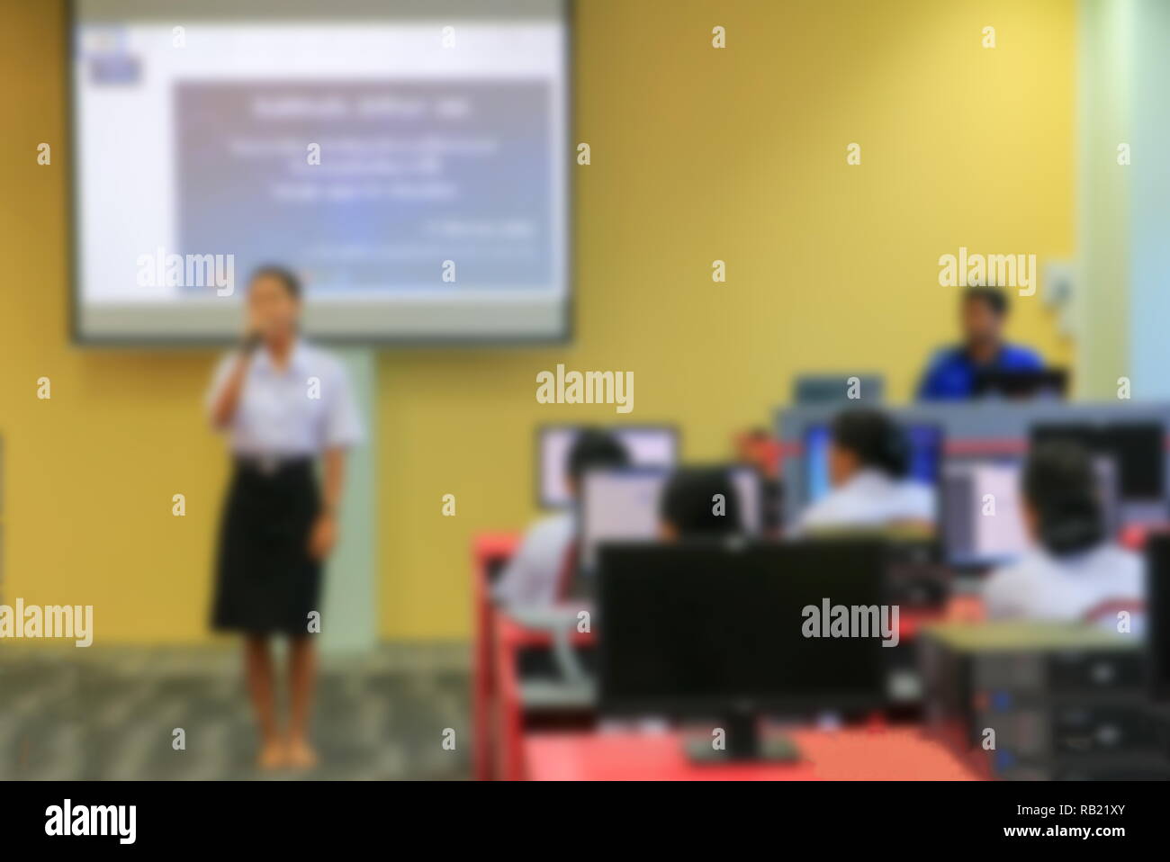 focus blur, the student with teacher learning business technology ...