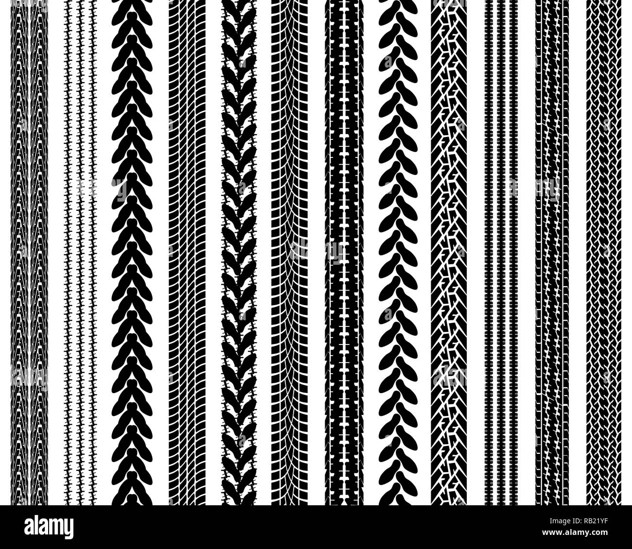 Set of detailed tire prints illustration, seamless pattern Stock Photo ...