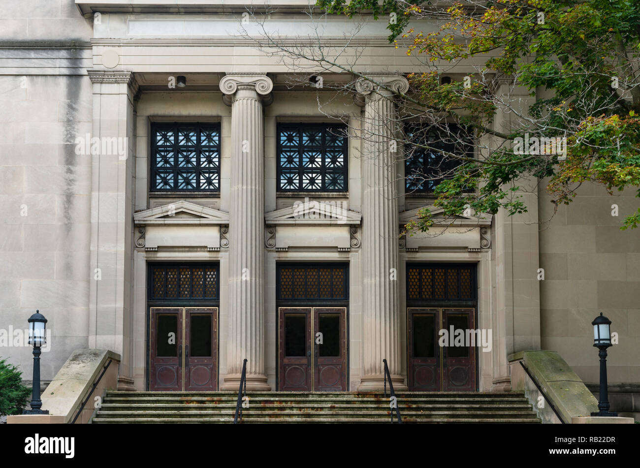 neo-classical performing arts building front entrance at university ...
