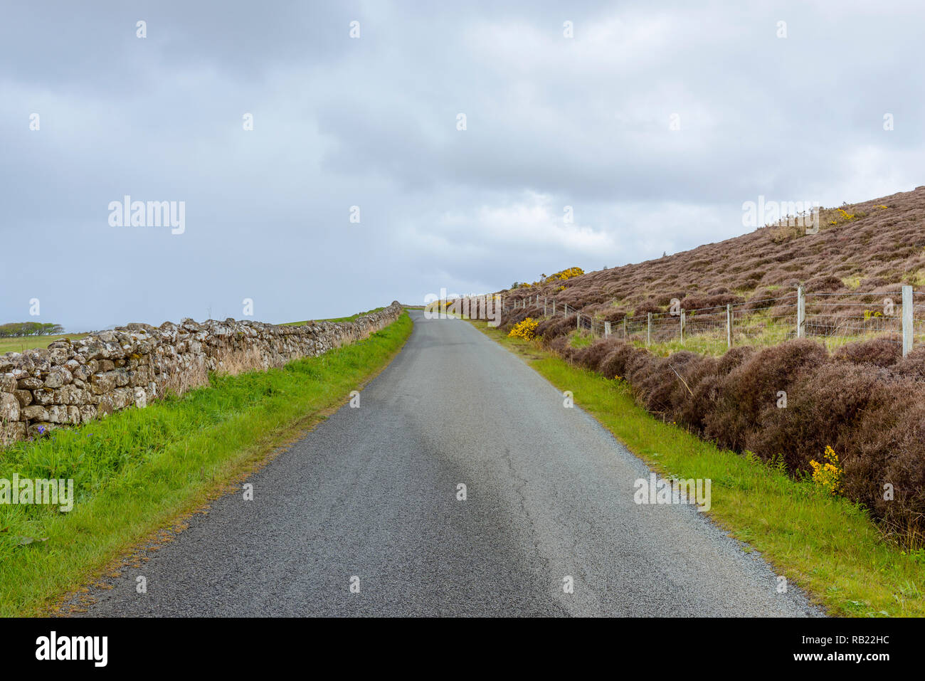 Typical Scottish single track road in countryside, Isle of Skye ...