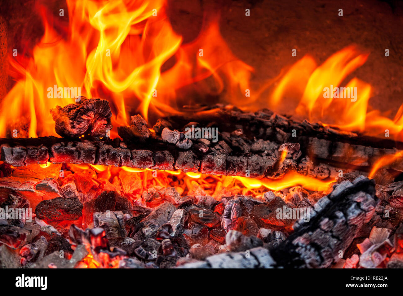 burning fire wood and ember Stock Photo - Alamy