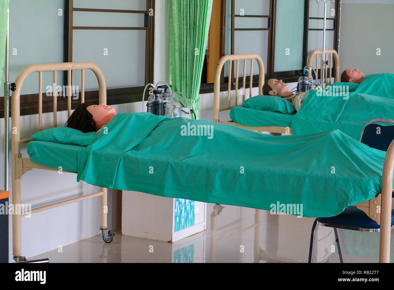 Medical dummy in hospital, training Medical course education on bed and ...