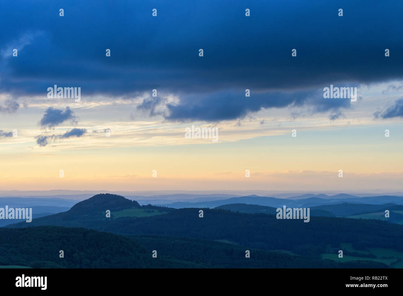 Landscape with clouds at sunset, Abtsrodaer Kuppe, Wasserkuppe ...