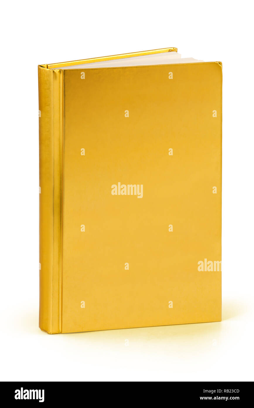 A golden cover hardcover book on white - with clipping path (for ...