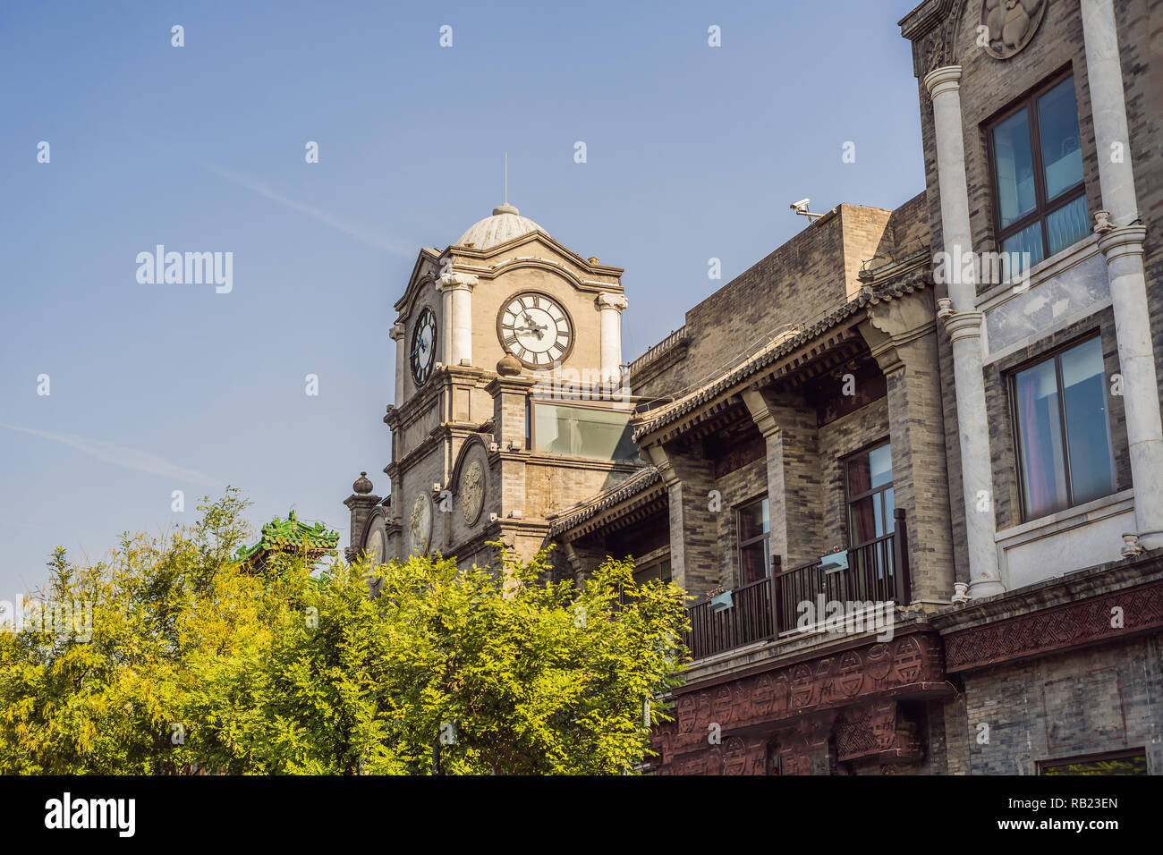 Beijing clock tower. Tourist streets of Beijing Stock Photo - Alamy