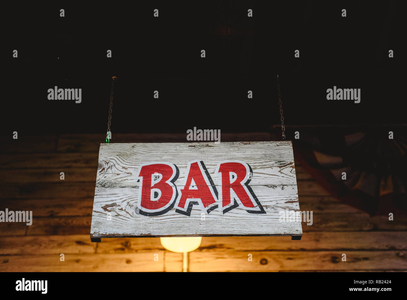 Poster with the word BAR in wood Stock Photo - Alamy