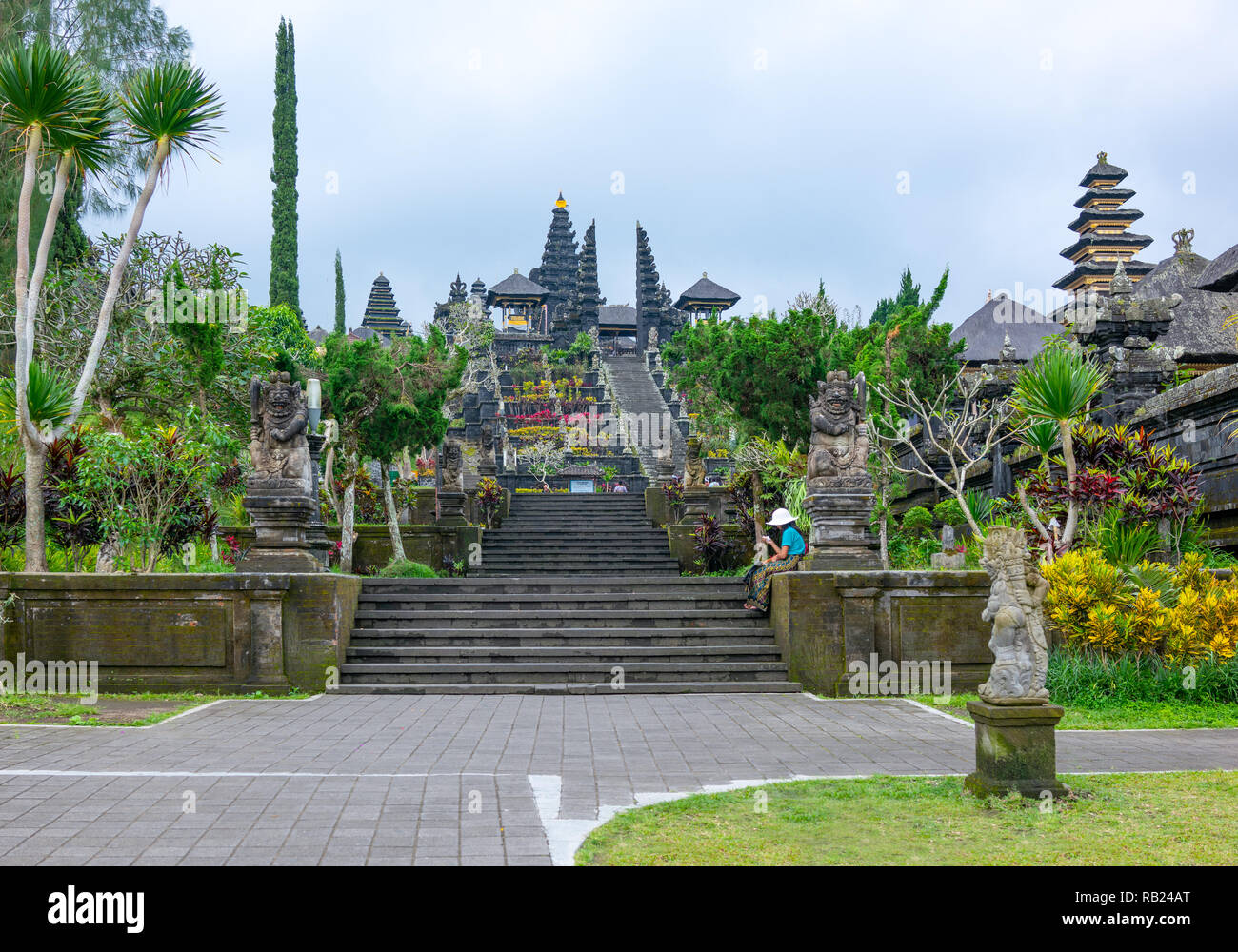 Bali, Indonesia, the long staircase of the Pura Besakih temple Stock ...