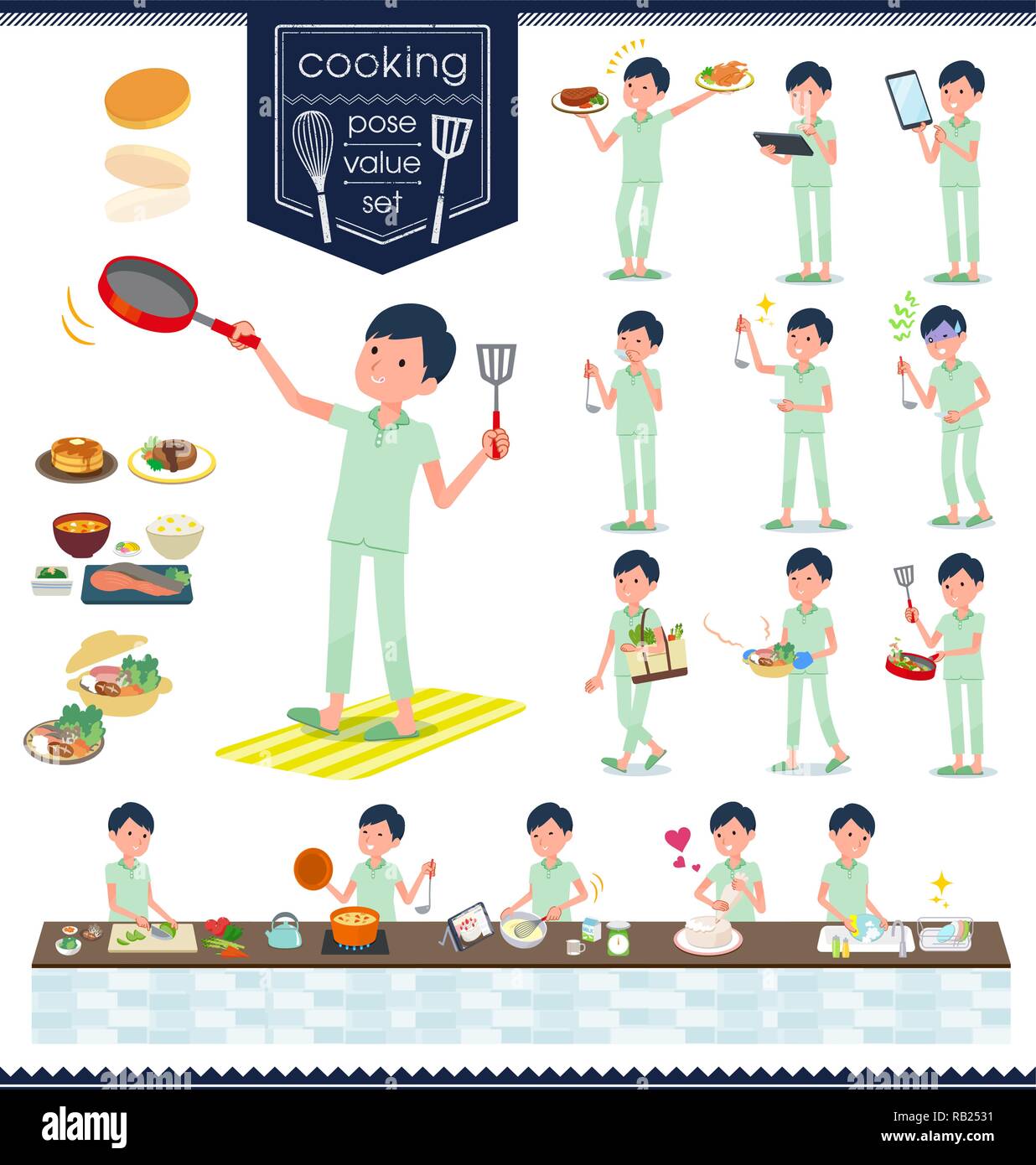 A set of patient man about cooking.There are actions that are cooking ...