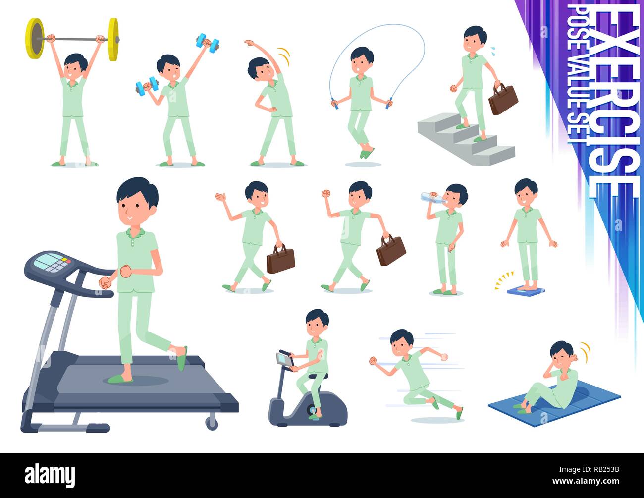 A set of patient man on exercise and sports.There are various actions ...