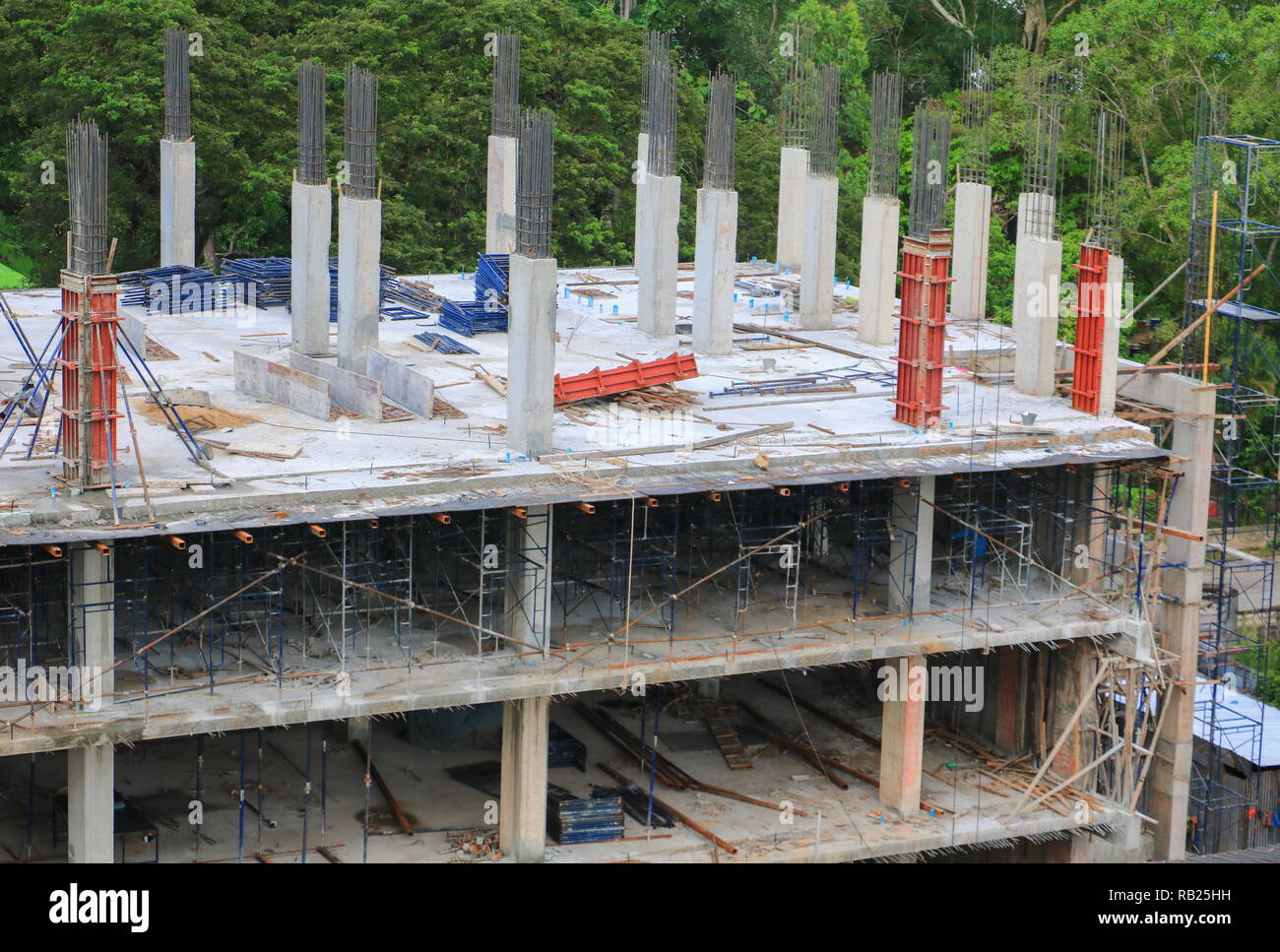 worker construction team working on high ground building commercial in ...