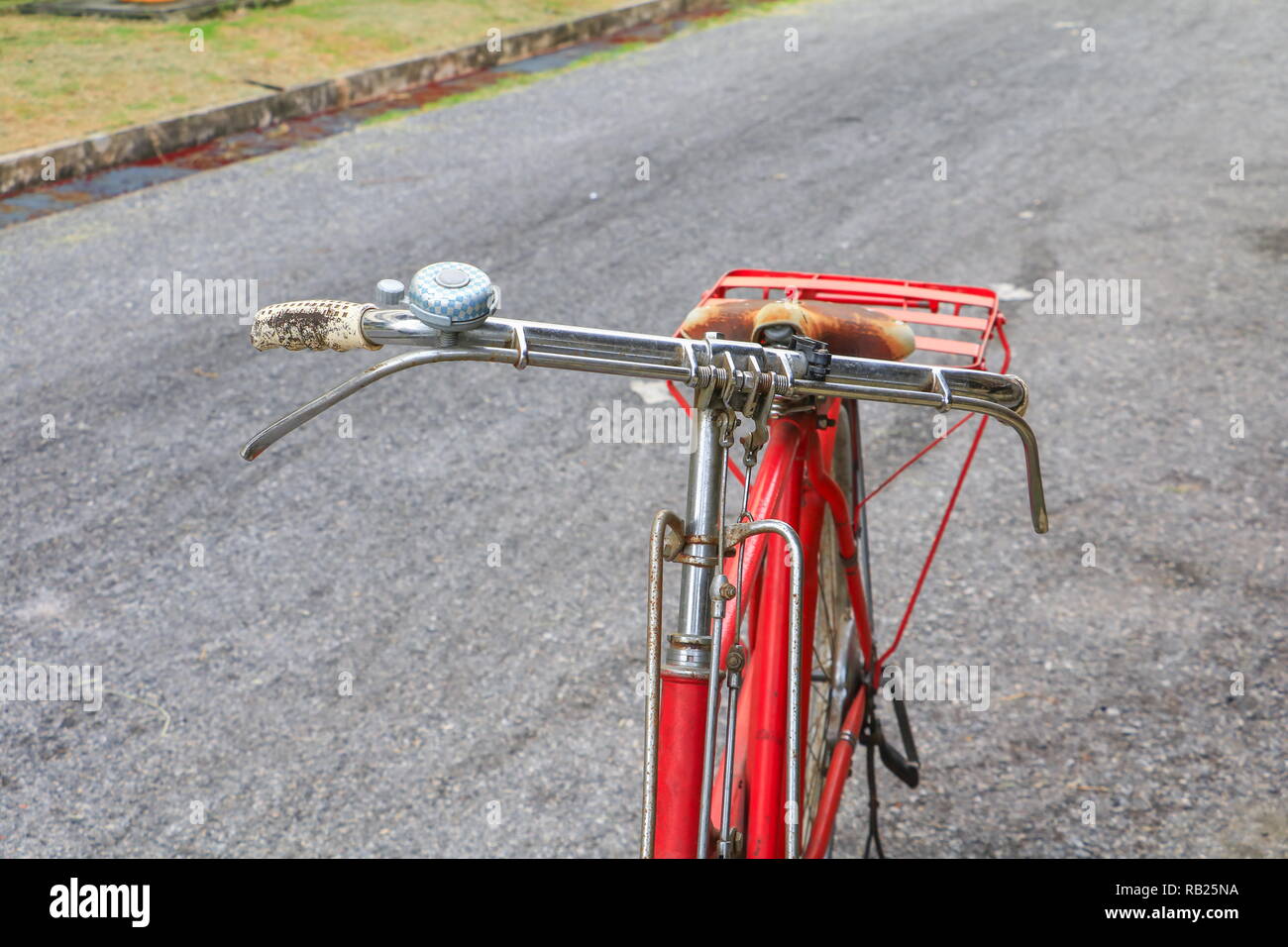 bicycle Handle red classic vintage in former beautiful on the road with ...