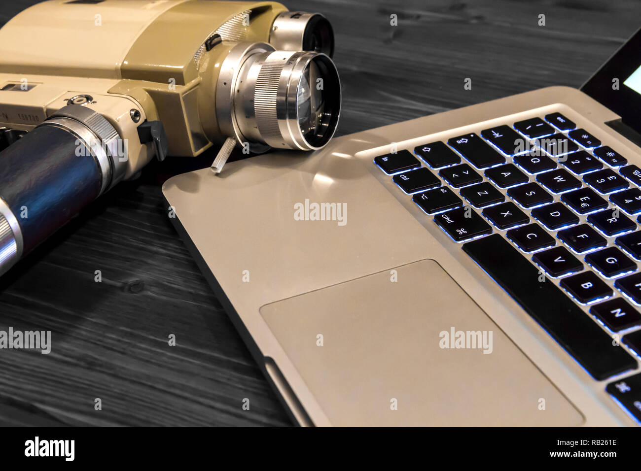 Contrast between different periods of technology: a vintage Super 8 ...