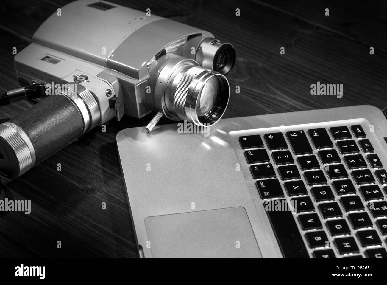 Contrast between different periods of technology: a vintage Super 8 ...