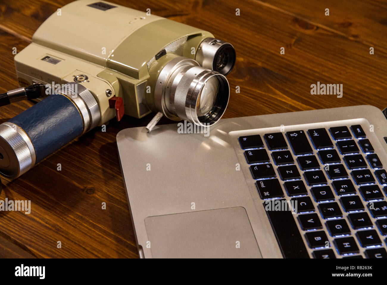 Contrast between different periods of technology: a vintage Super 8 ...