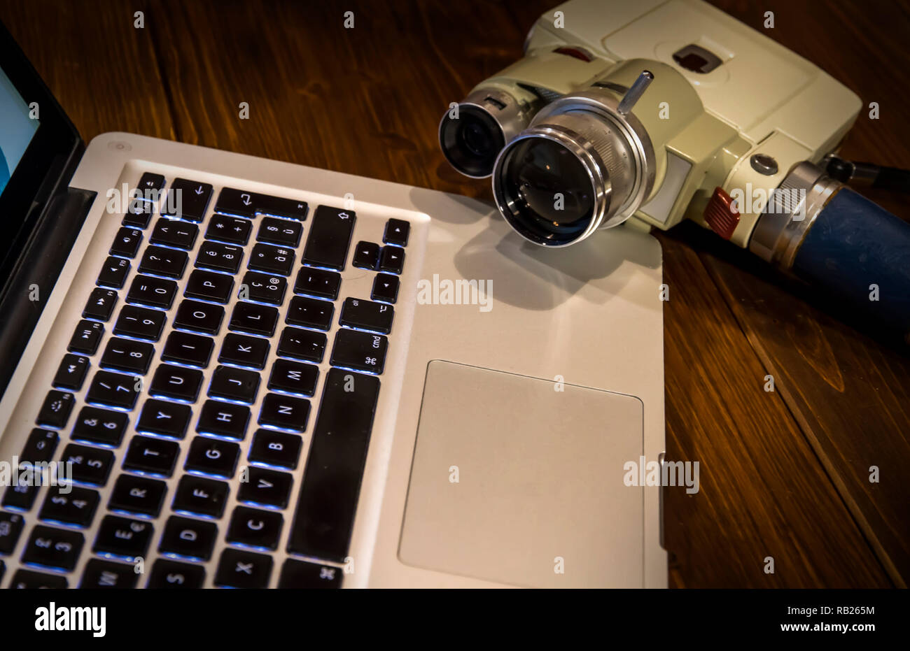 Contrast between different periods of technology: a vintage Super 8 ...