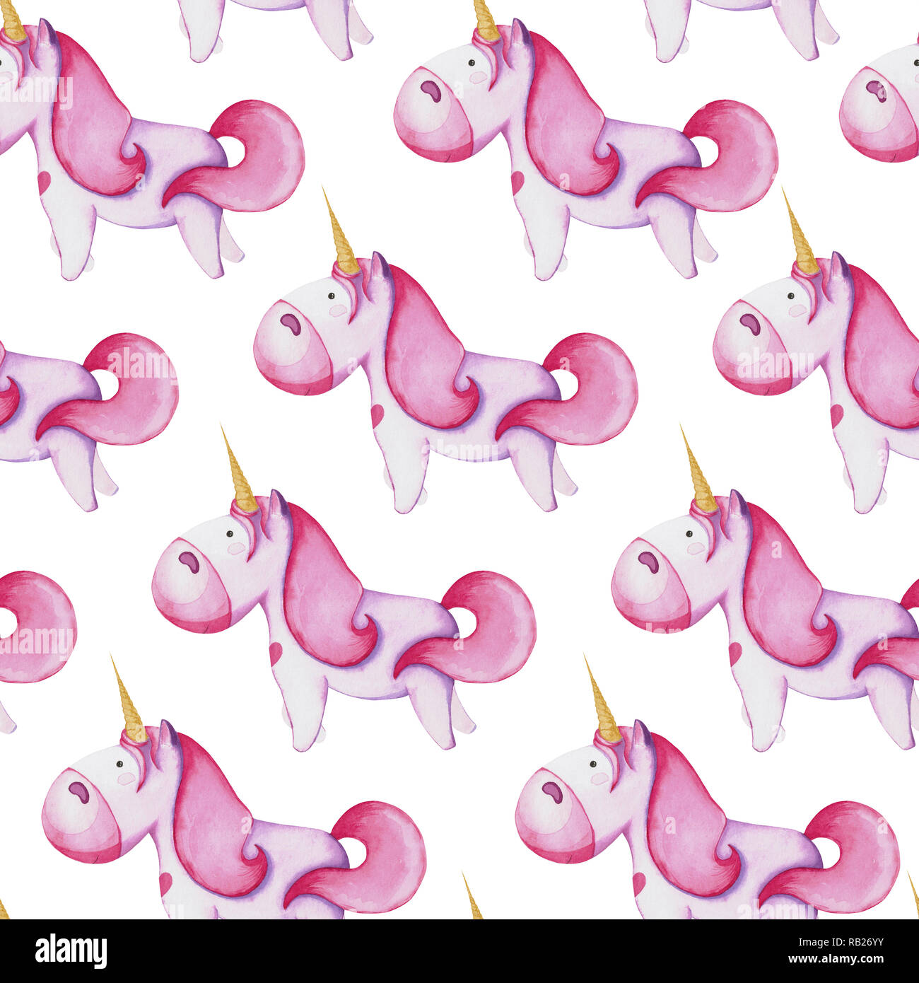 Seamless pattern with pink unicorns. Drawing with watercolor Stock ...