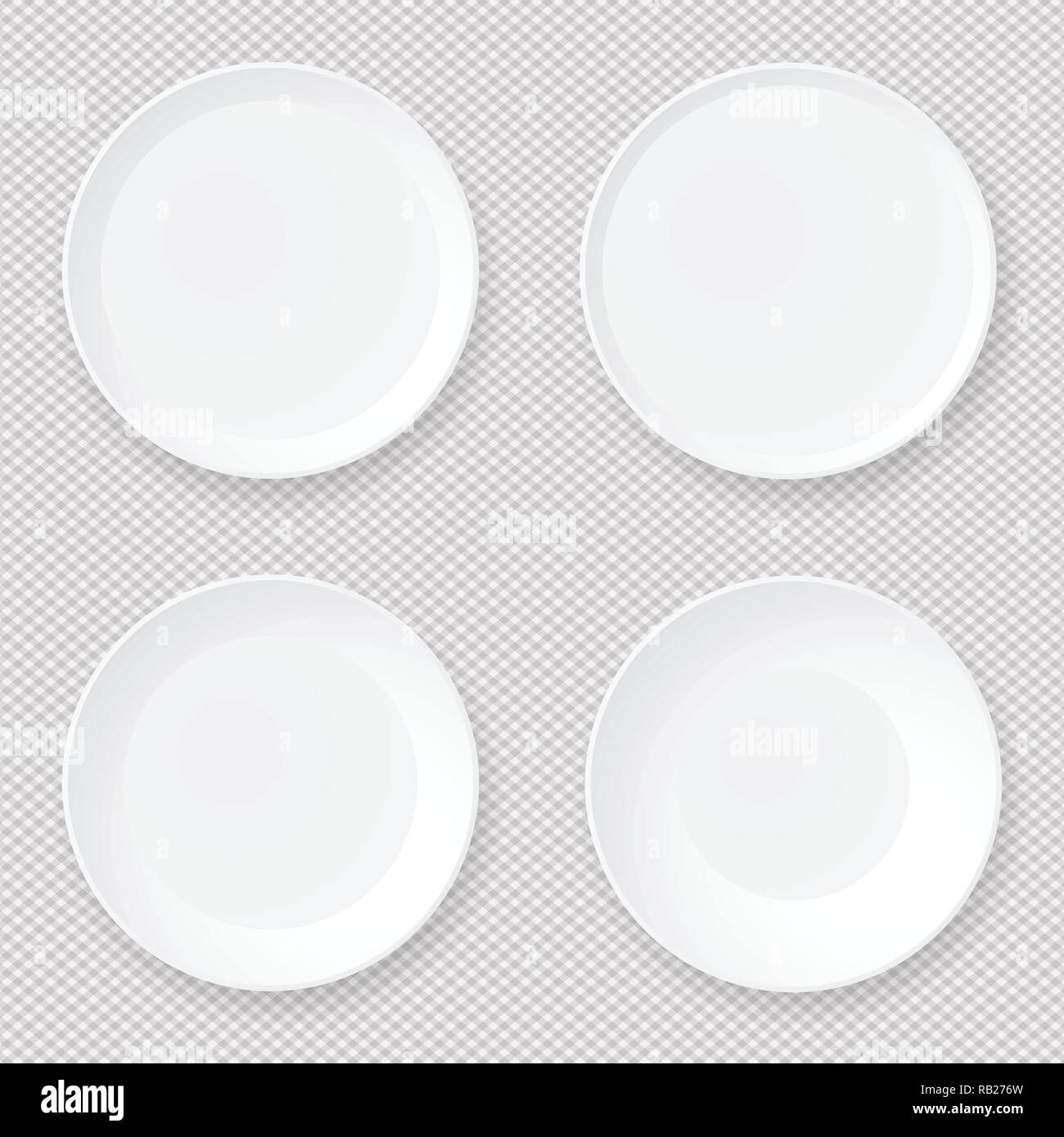 Set of empty white round paper or plastic plates with soft shadow are ...