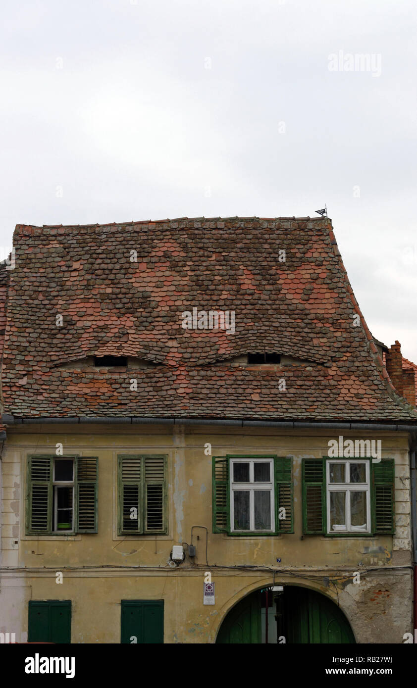 Traditional architecture in Sibiu, Romania, with the characteristic ...
