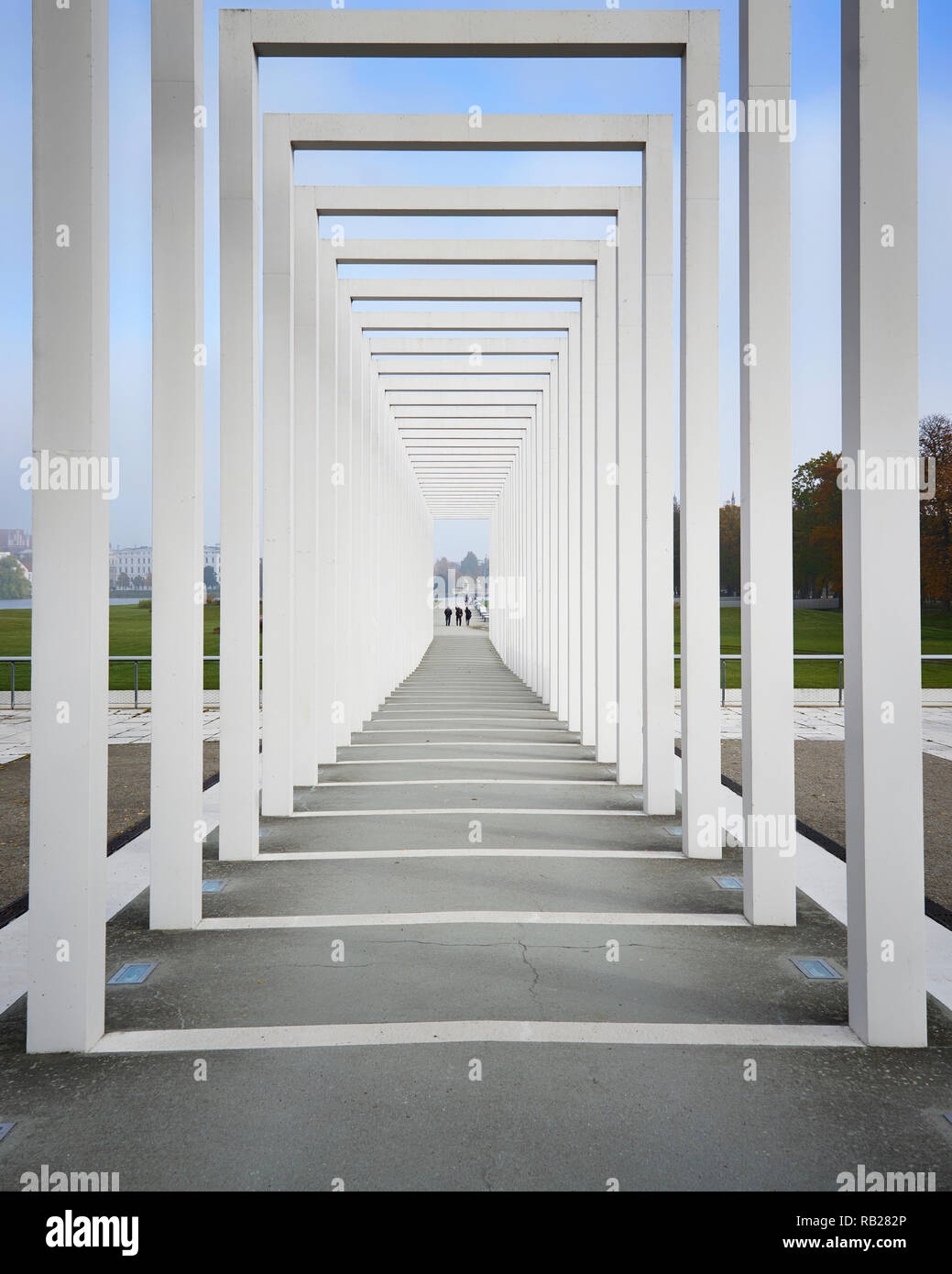 Colonnades as entrance to the floating meadow in Schwerin Stock Photo ...