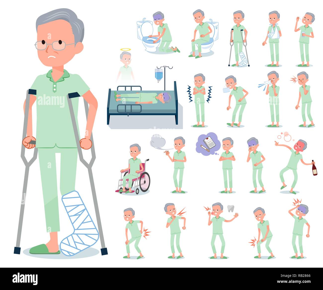 A set of patient old man with injury and illness.There are actions that ...