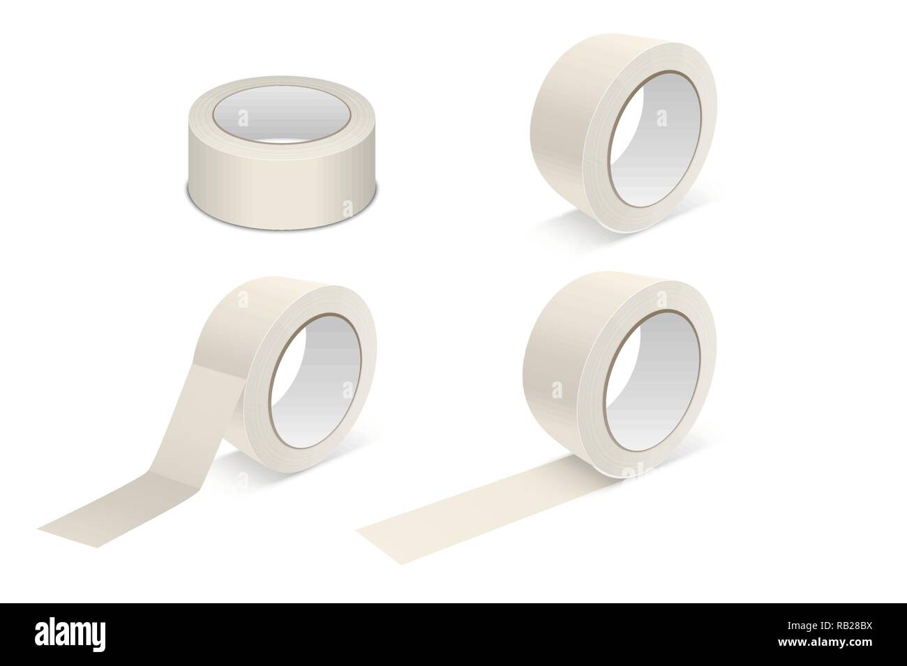 Vector Realistic Beige 3d Matte Tape Roll Icon Set or Mock-up Closeup ...