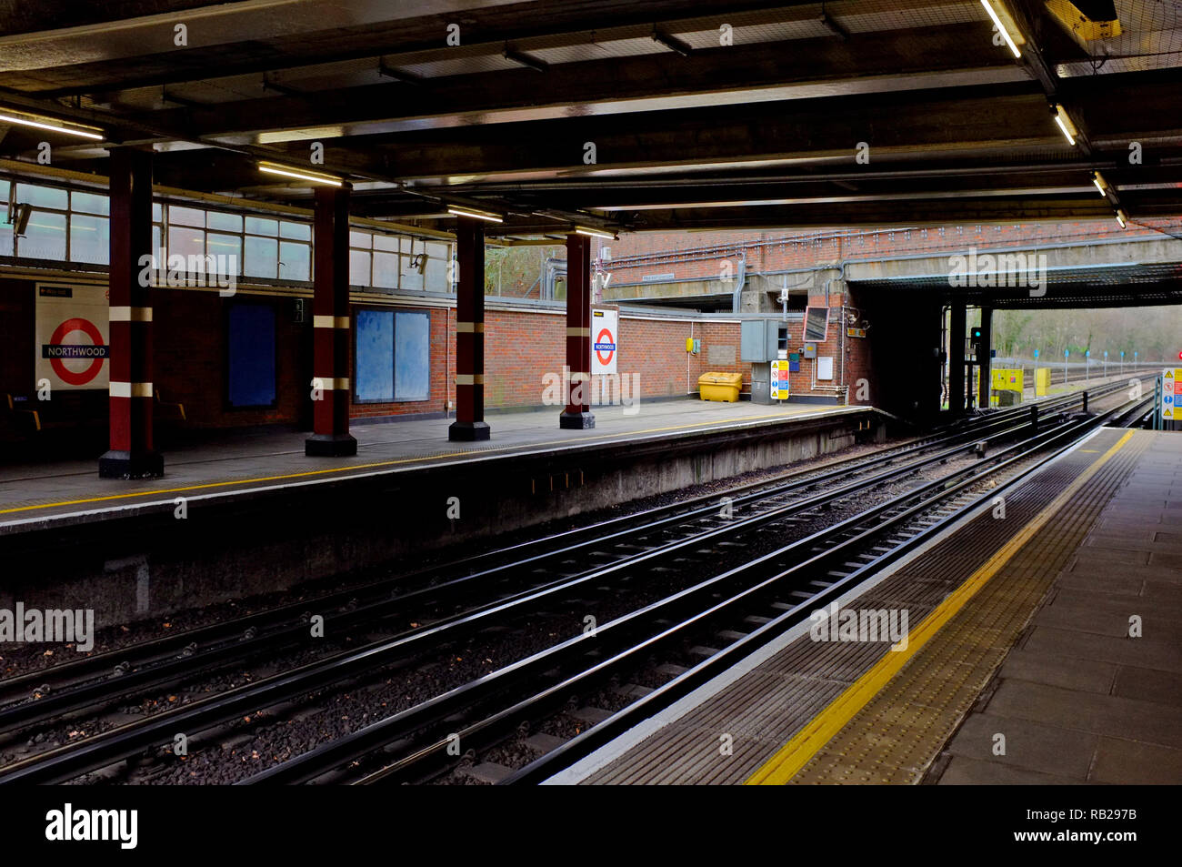 Platform and train tracks at Northwood Tube station on the metropolitan ...