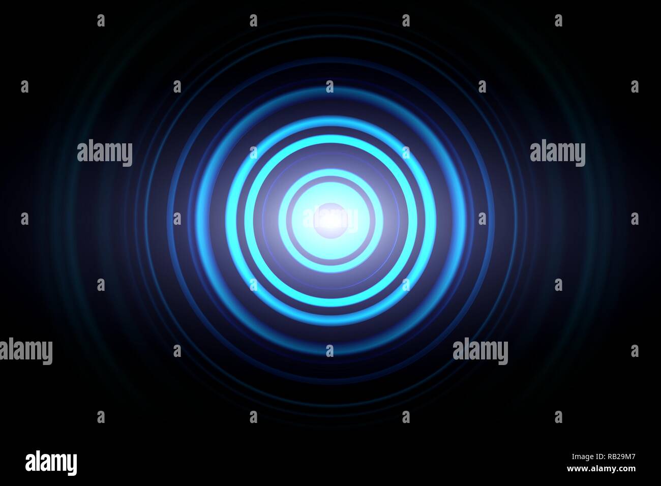 Abstract glowing circle blue light effect with sound waves oscillating ...