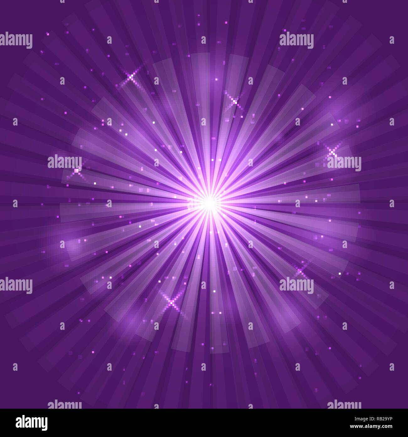 Bright flash and explosion on purple background, stock vector Stock ...