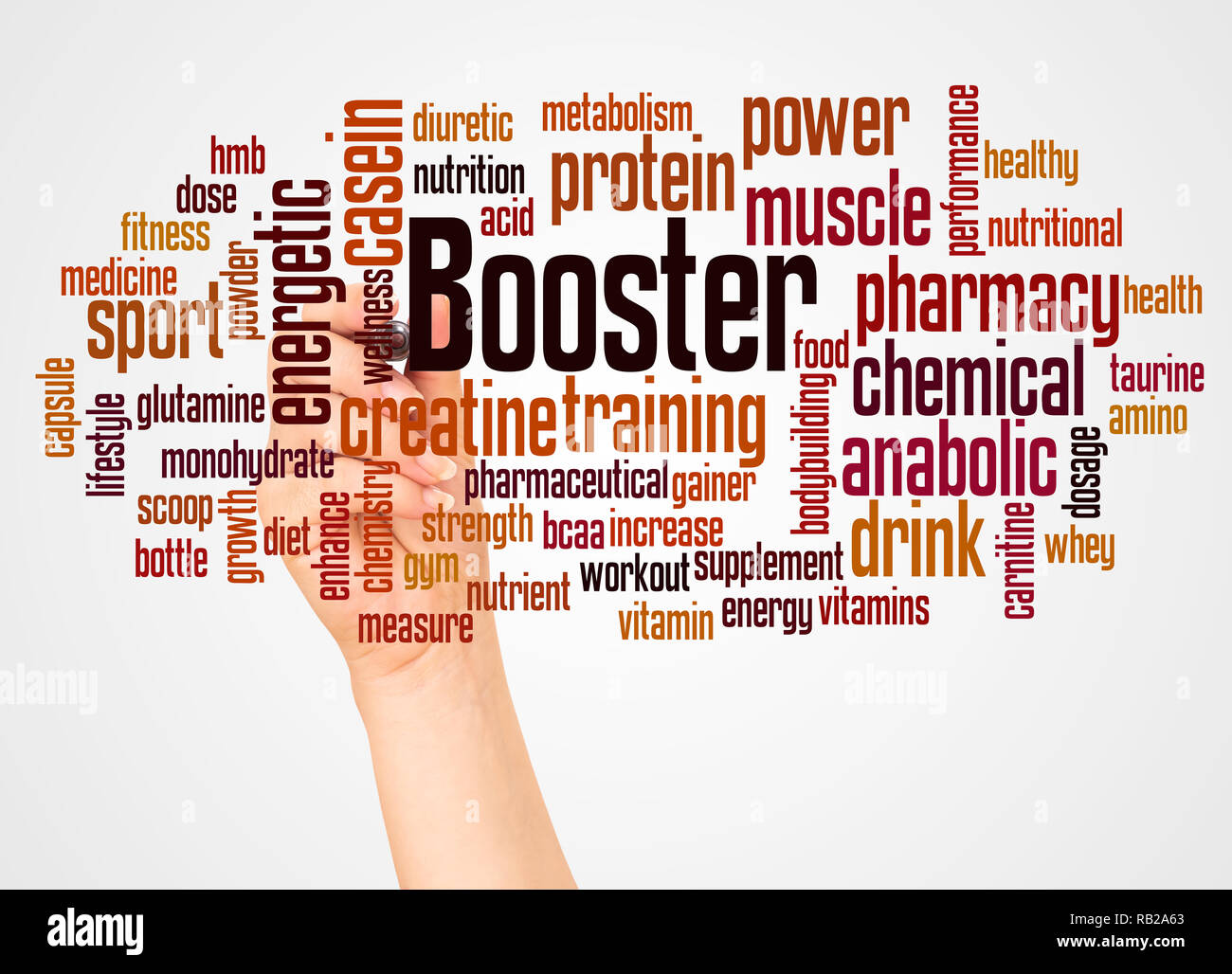 Booster word cloud and hand with marker concept on white background ...