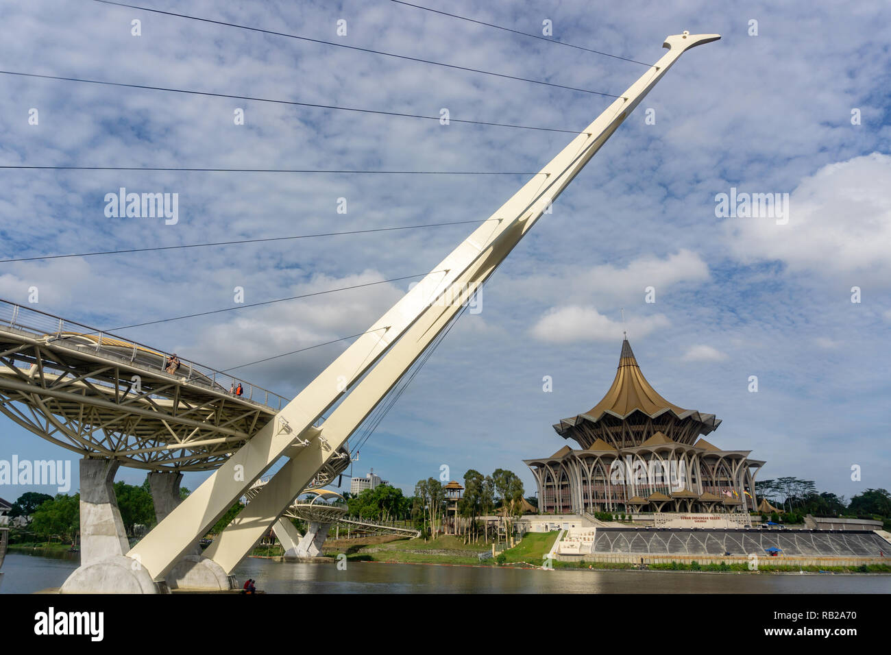The Darul Hana bridge located in Kuching River Waterfront Stock Photo ...