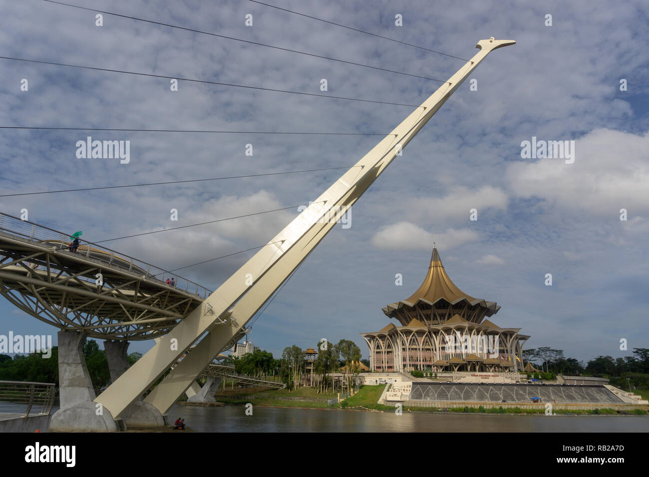 The Darul Hana bridge located in Kuching River Waterfront Stock Photo ...