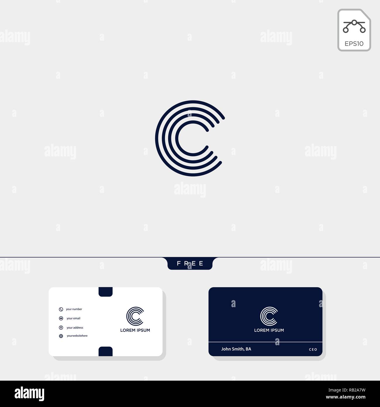 Initial C, CC creative logo template and business card design template ...