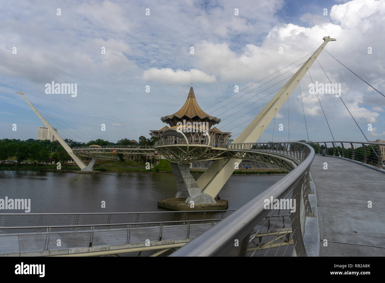 The Darul Hana bridge located in Kuching River Waterfront Stock Photo ...