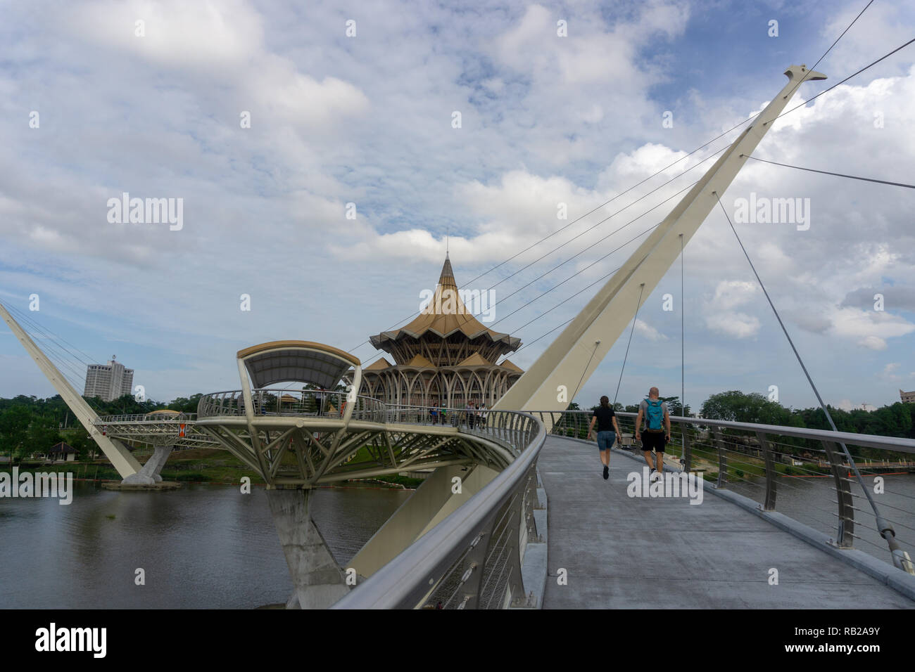 The Darul Hana bridge located in Kuching River Waterfront Stock Photo ...